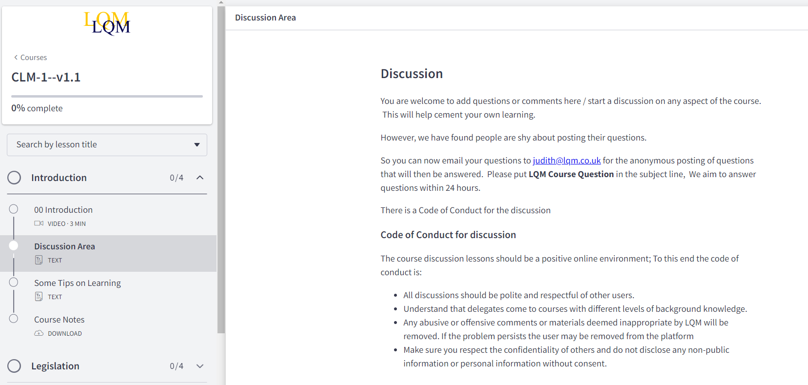Asking Questions on e-learning courses – Land Quality Management LQM